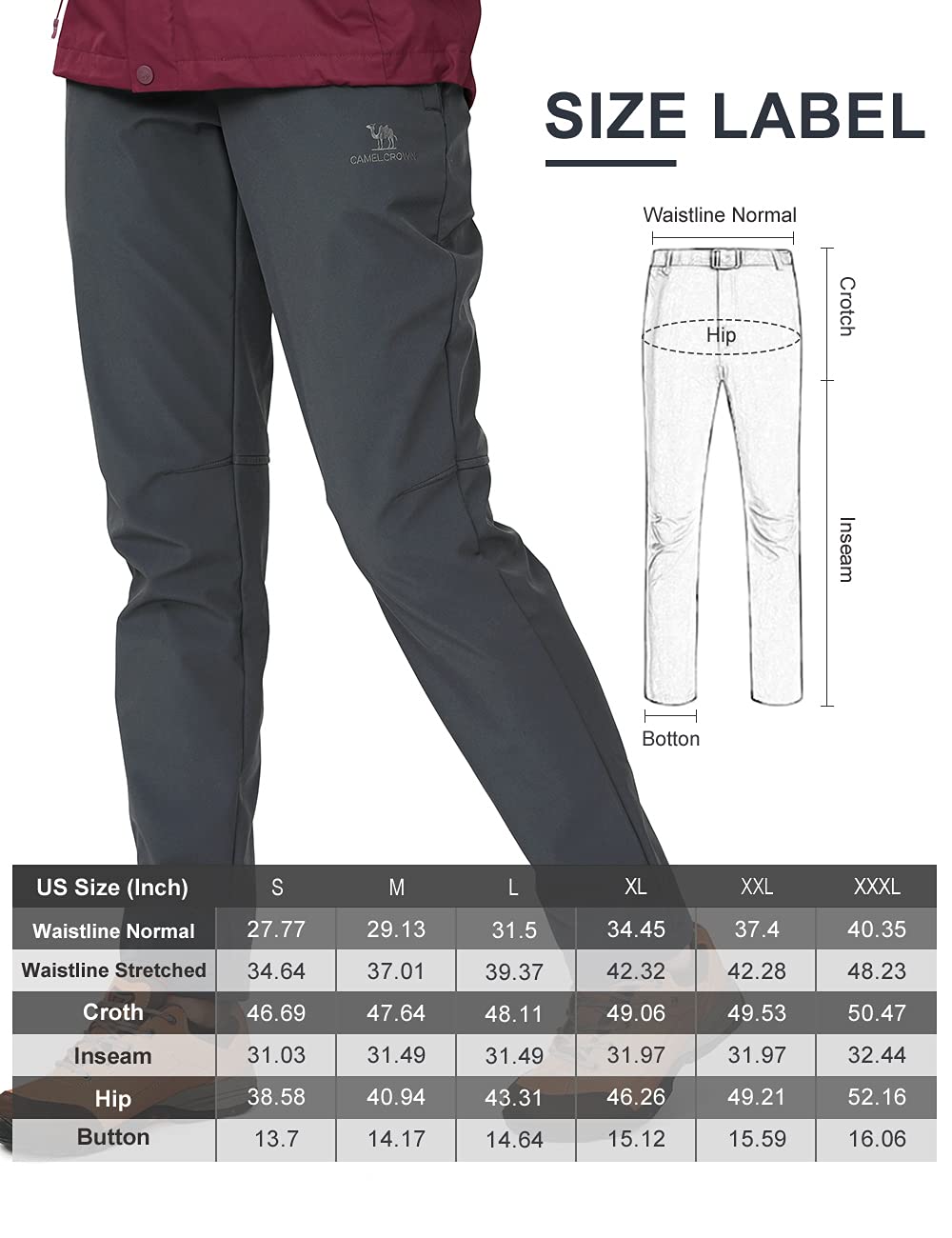 CAMEL CROWN Womens Waterproof Softshell Fleece Lined Pants Warm Windproof Ski Snow Insulated Hiking Hunting Trousers