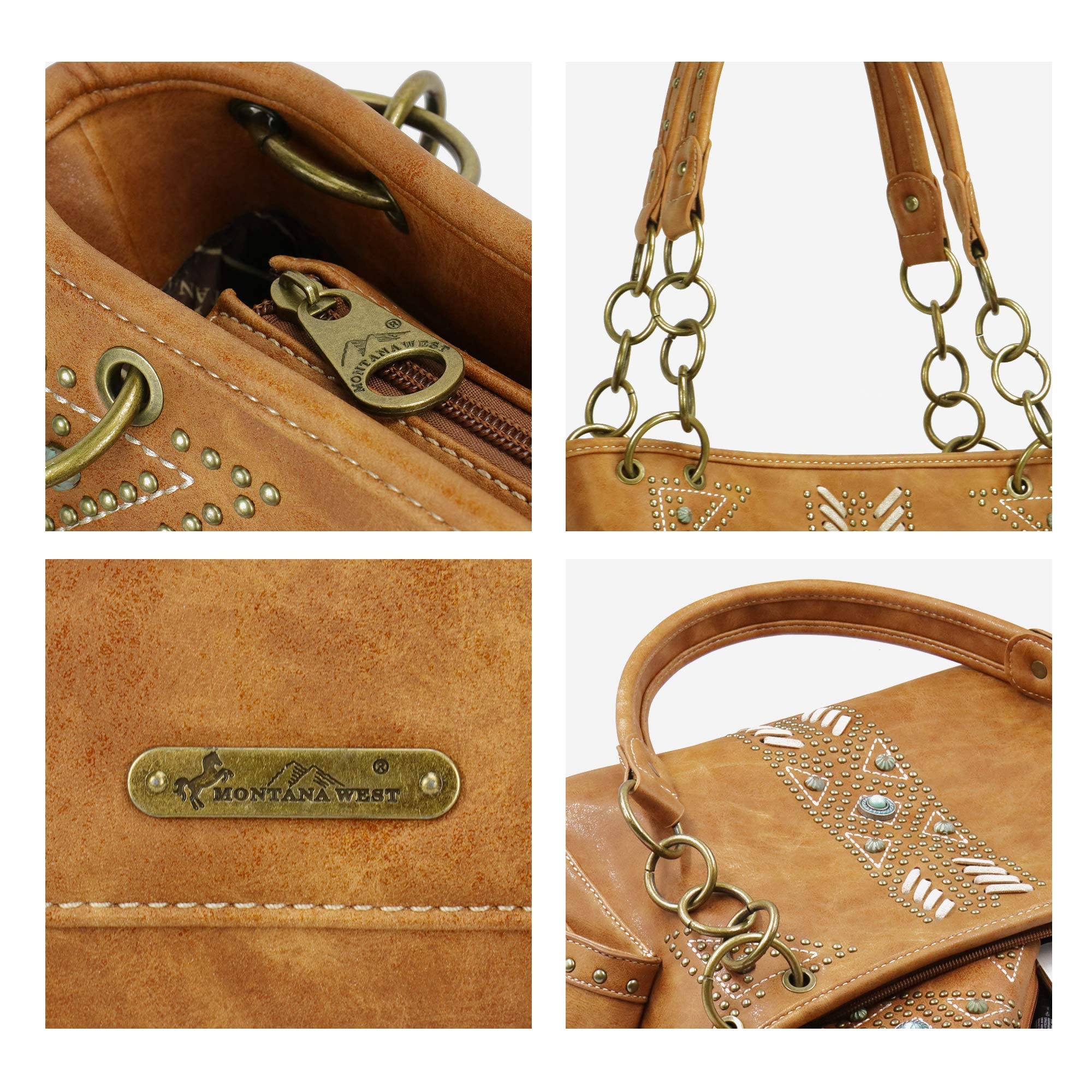 Montana West Handbag and Purse Concealed Carry Tote Bag for Women Leather Embroidered Western Design Satchel MW856G-8085WBR