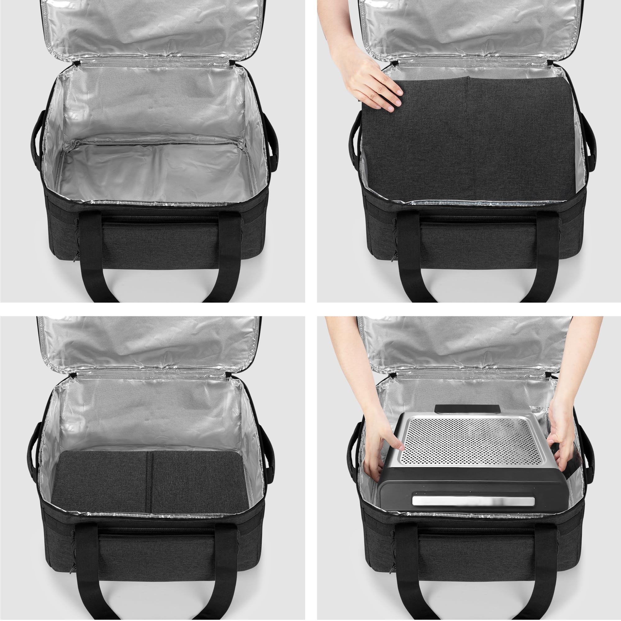 LUXJA Indoor Grill Carrying Bag with Bottom Pad Compatible for Ninja Sizzle GR101 Smokeless Grill, Double Layer Electric Grill Bag with Plates Section (Bag Only), Black