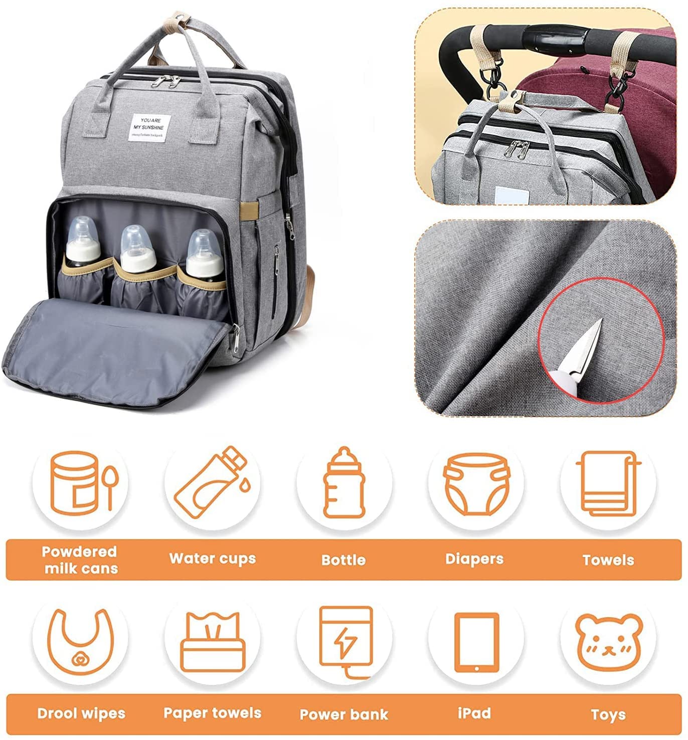Diaper Bag Backpack with Changing Station, Nappy Baby Bags with Portable Changing Pad Waterproof Multi-Function Travel Portable Mommy Bag(Purple)