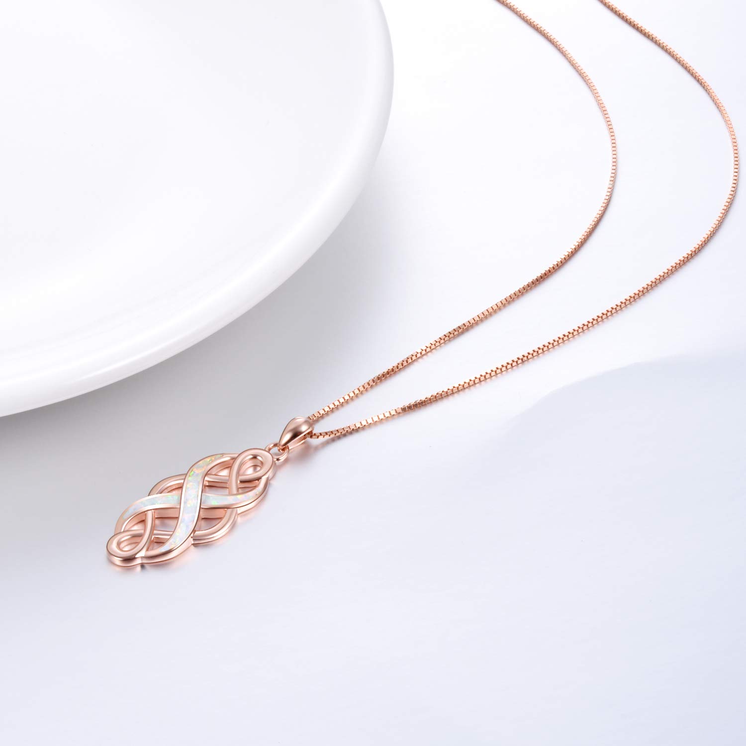 YFN Irish Celtic Knot Created Opal Pendant Necklace Infinity Love Sterling Silver CZ Jewelry 18"