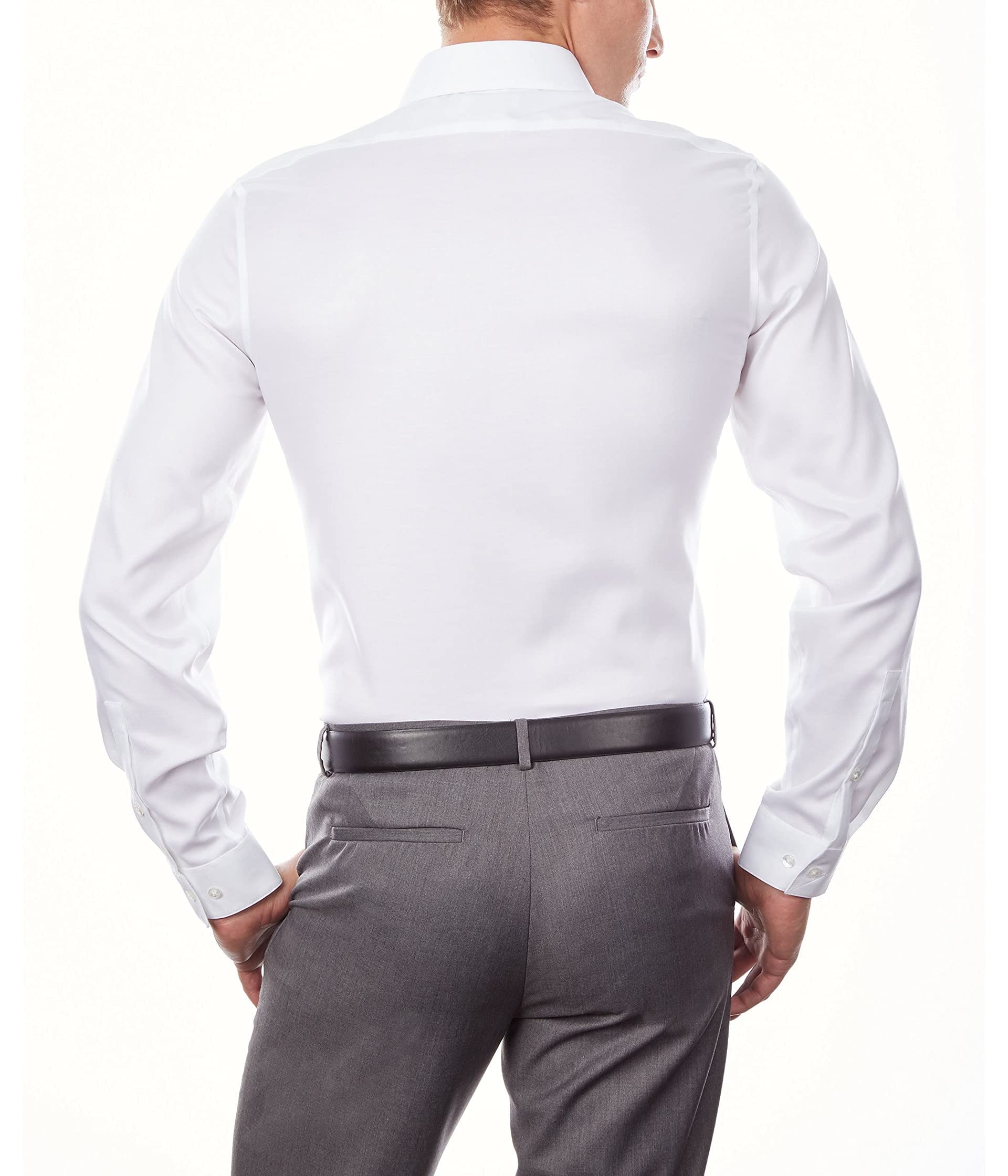 Calvin Klein Men's Dress Shirt Slim Fit Non Iron Stretch Solid, White, 15.5" Neck 32"-33" Sleeve