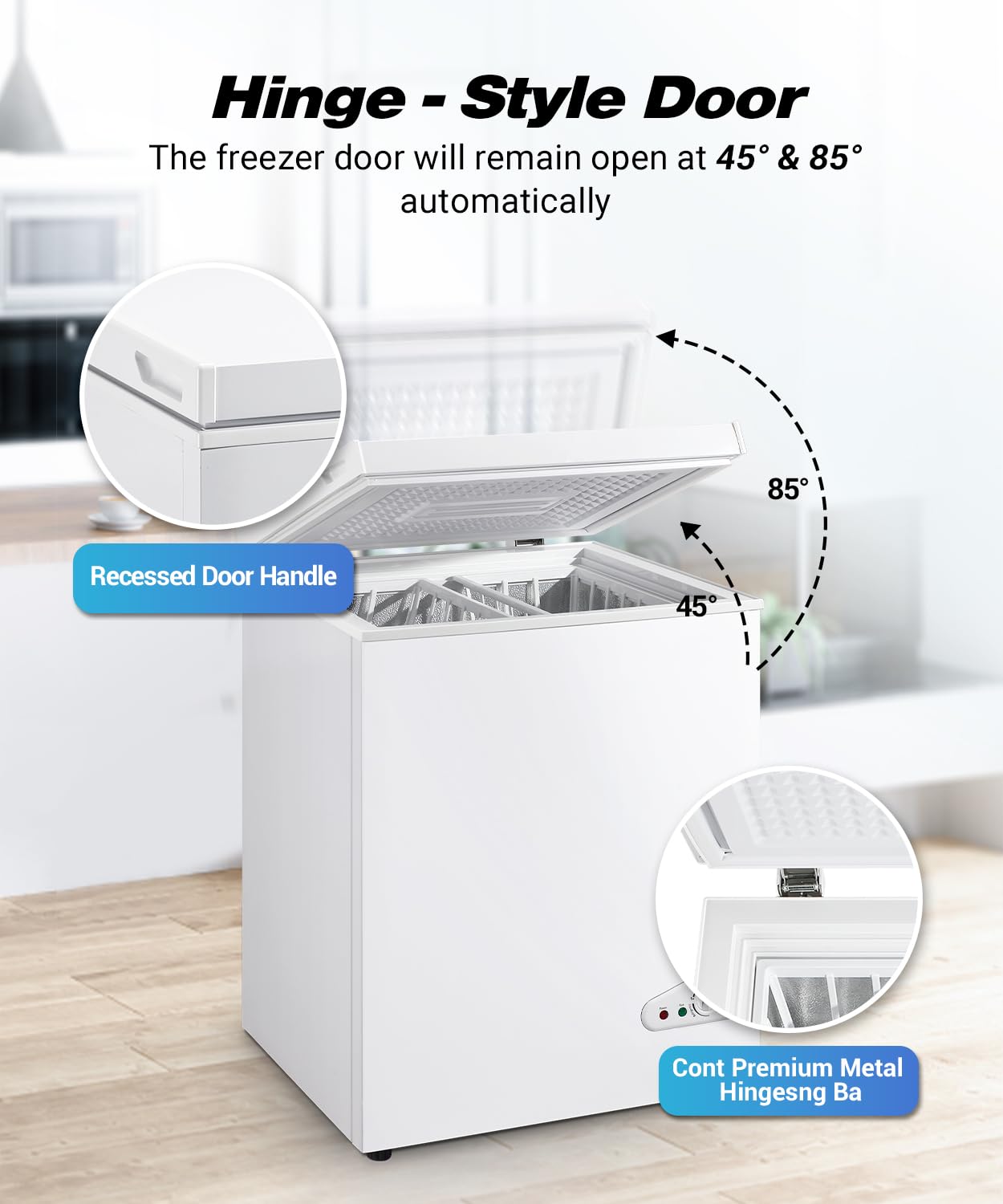 Chest Freezer 7.0 cu.ft Compact Freezer Top Door, White Deep Freezer Low Noise 7-grade Temperature Control Manual defrost with 2 Removable Basket, Applicable to Kitchen Office Bar