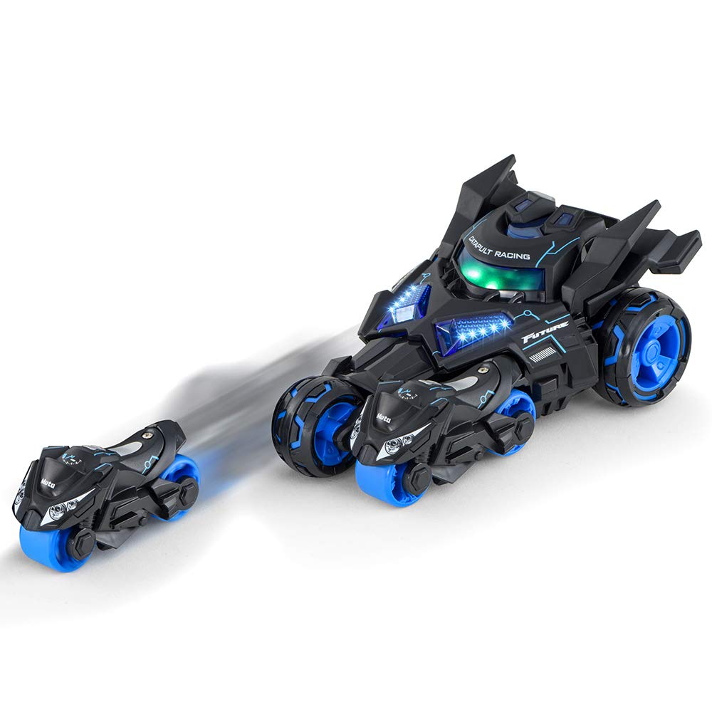 Pull Back Cars Toys, Pull Back Vehicles Motorcycle Launcher Toy Die-cast 3 in 1 Catapult Race Trinity Chariot (Black)