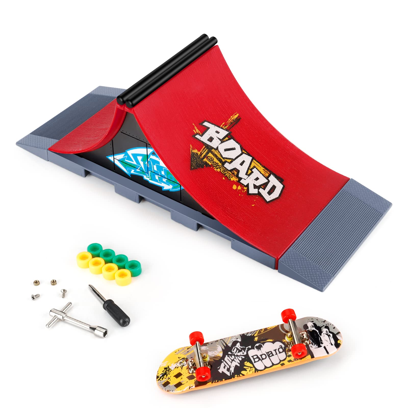 MOMSIV KETIEE Finger Skateboard Park Ramp Toys Mini Fingerboard Skate Rail Set, Half Pipe Finger Skateboards Kit, Ultimate Skateparks Training Props for Kids & Adult (Style A)