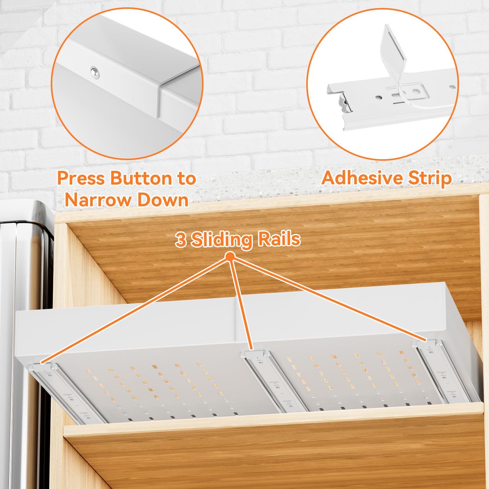Expandable Pull Out Cabinet Organizer - Slide Out Cabinet Drawer Adhesive Kitchen Sliding Drawers with 4pcs Divider Racks for Pantry Bathroom Under Sink Home Storage, Width 12.2"-20.7",White