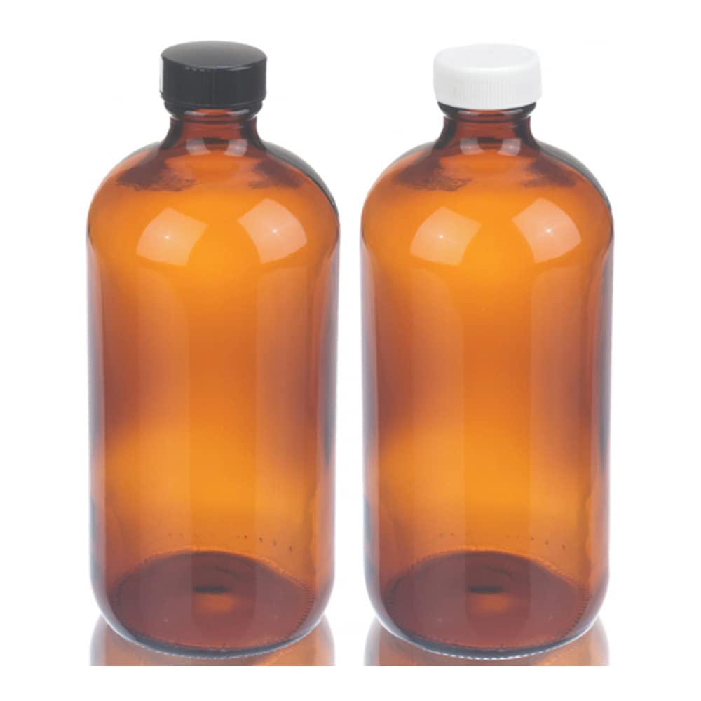 Wheaton 1701S41CS W216856 Boston Round Bottle, Amber Glass, Capacity 8oz With 24-400 Black Phenolic Rubber Lined Screw Cap, Diameter 60mm x 136mm (Case Of 12)