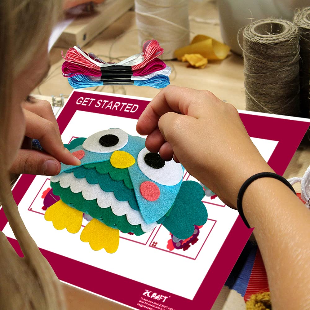 MOVEBO Sewing Kit for Kids, Owl Animal Toy Felt DIY Crafts Pack of 4 Felt Toy Sewing Crafts Kits for Kids Age 5-10 Years