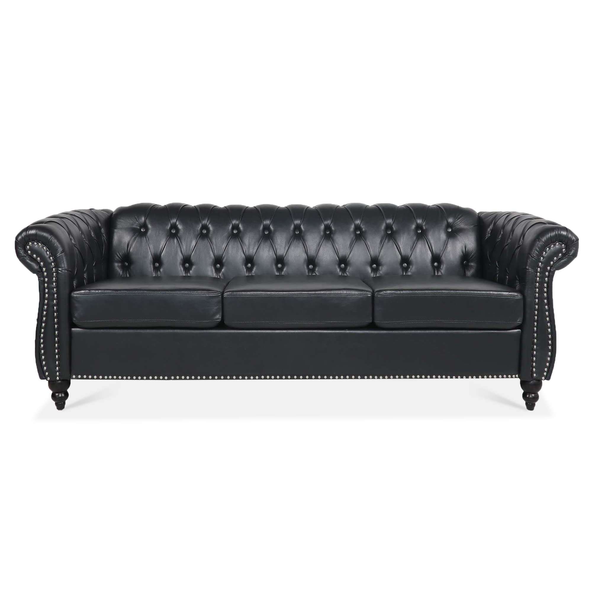 Chesterfield Luxury Leather Sofa, Upholstered PU Sofa with Tufted Back, Classic 3 Seater Leather Couch Rolled Arm for Living Room Office (Orange)