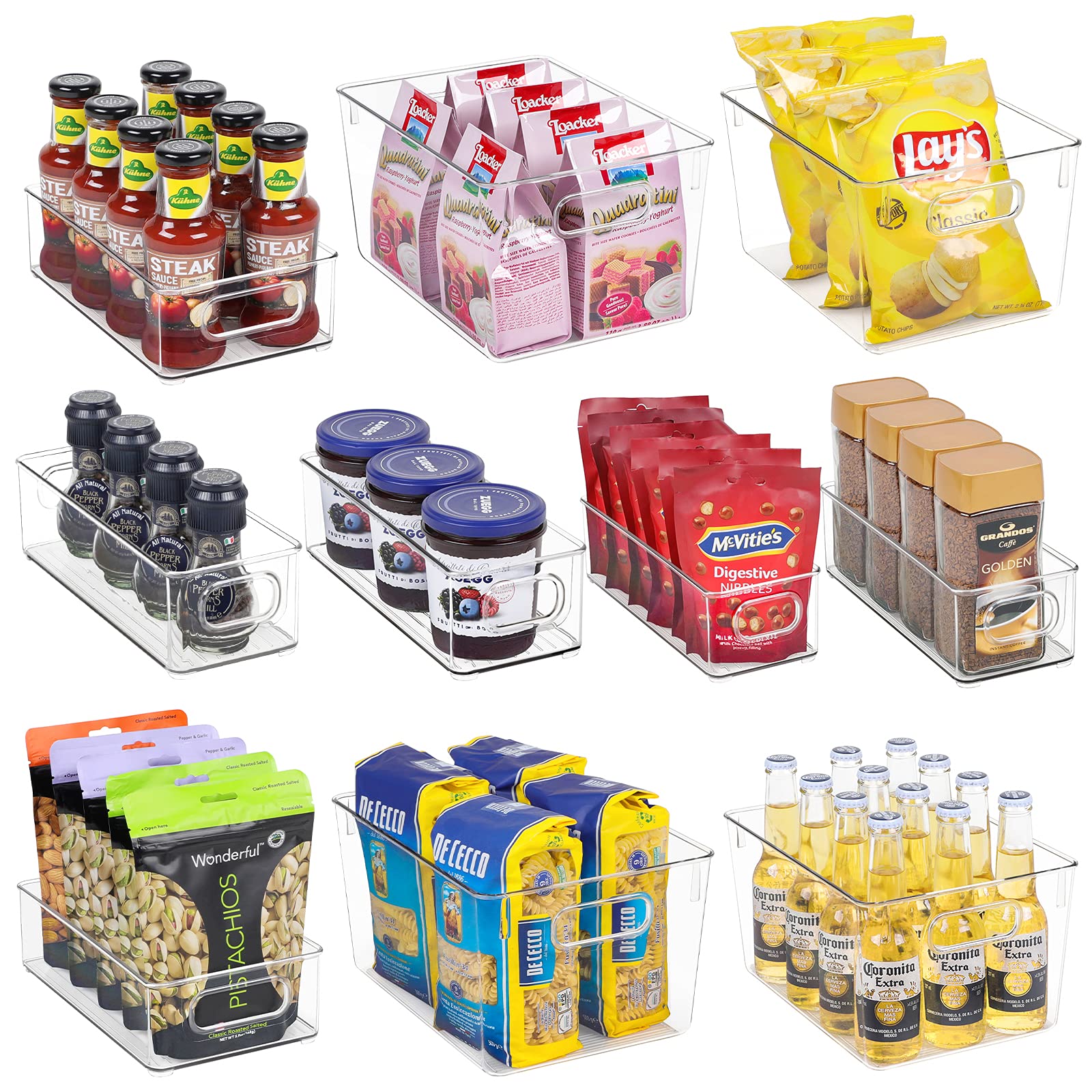 Clear Fridge Organizer Bins Set - 10 Piece Plastic Refrigerator Organizers and Storage Bins, Clear Freezer Storage Bins, Fridge Organization Bins, Snack Organizer Fridge Bins with Handle for Freezer