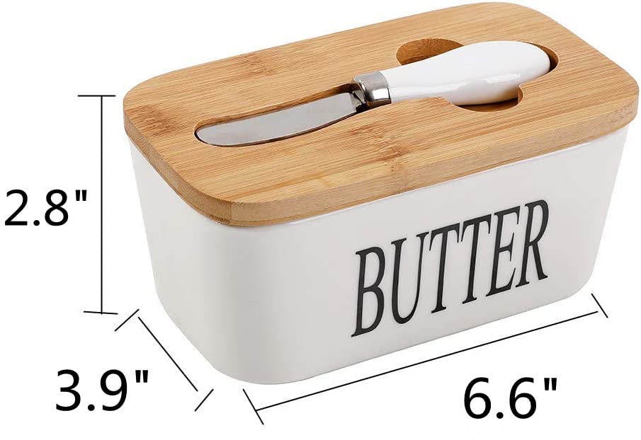 CHILDHOOD Large Butter Dish - Ceramic Butter Dish with Lid and Knife, Butter Container Double Silicone Seals, Good Kitchen Gift (White)