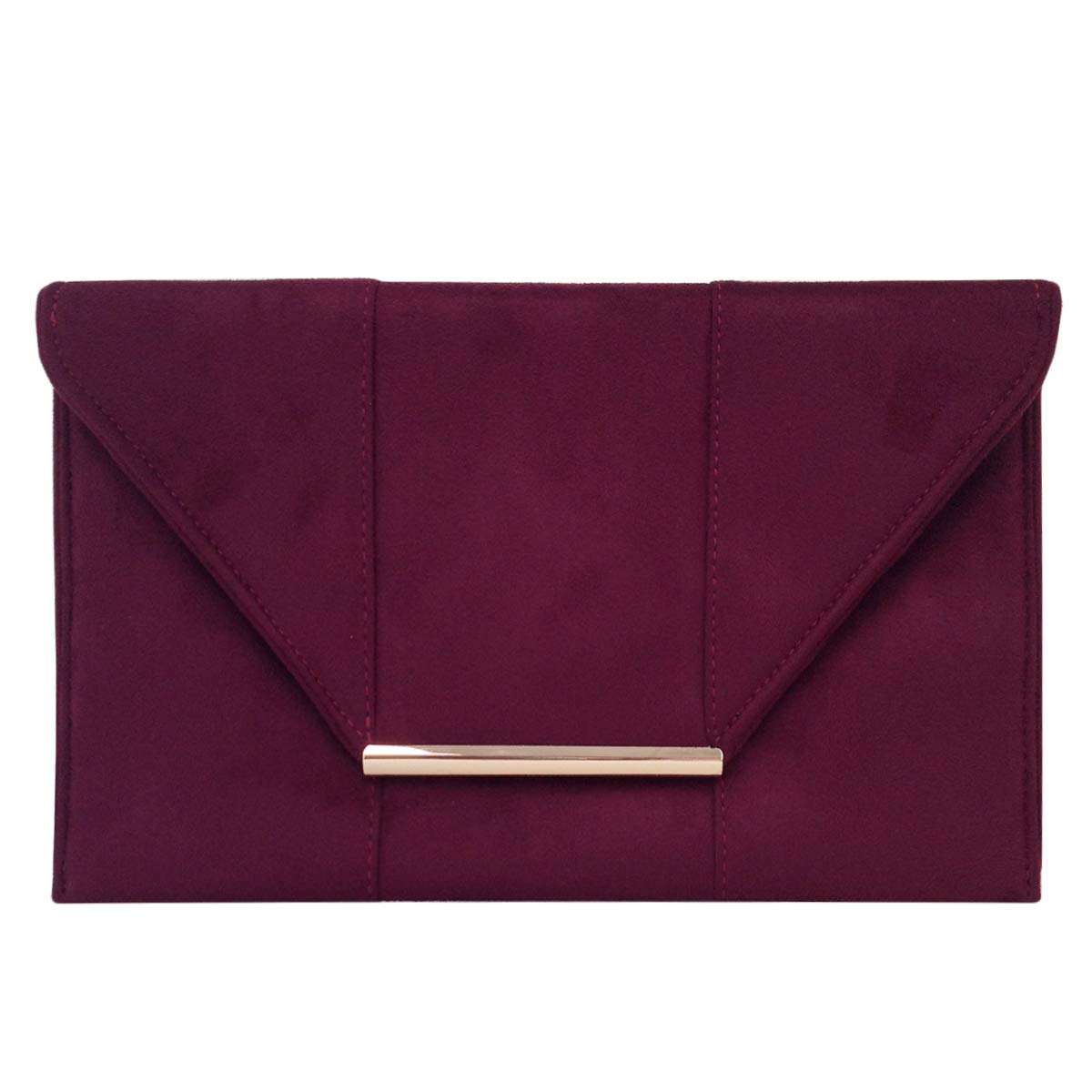 JNB Women's Faux Microsuede Envelope Clutch, Burgundy