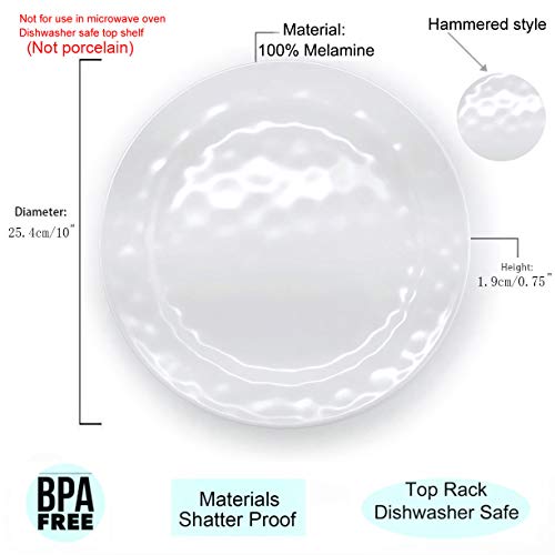 KX-WARE Melamine Plates set of 12, 10-inch 100% Melamine Dinner Plates for Everyday Use, Break-resistant and Lightweight, White Color