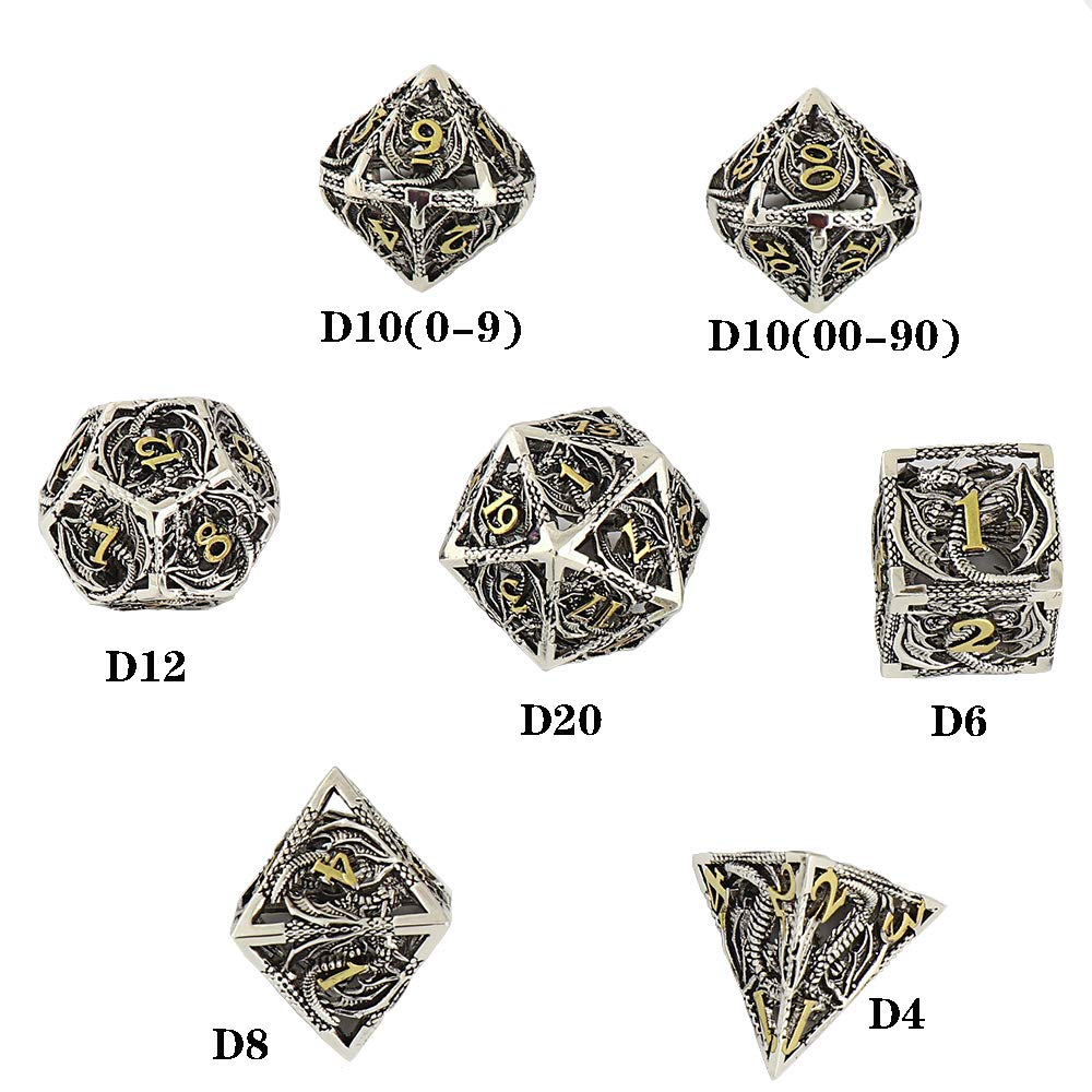 Pure Copper Hollow Metal Dice Set DND dice Dungeons and Dragon d&d polyhedral dice RPG dice with Role Playing Games dice Metal Box