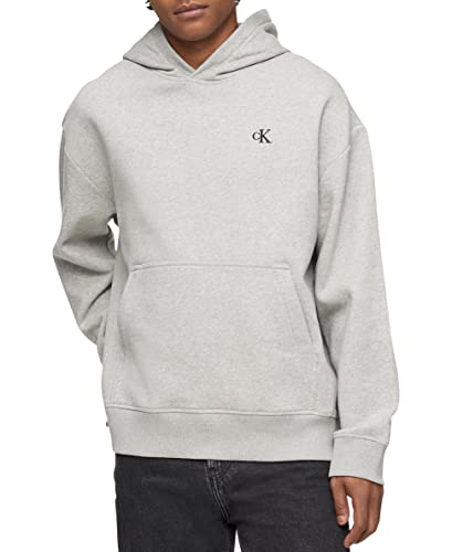 Calvin Klein Men's Relaxed Fit Monogram Logo Fleece Hoodie, Heroic Grey Heather, XX-Large