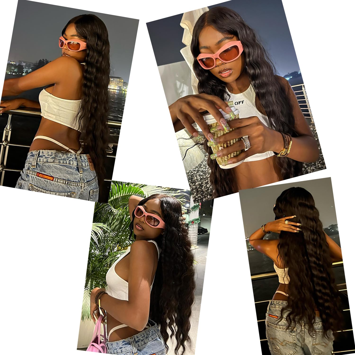 Mairead 28 Inch Long Curly Synthetic Wigs for Black Women Skunk Stripe Wig Side Part Loose Deep Wave Wig Small Lace Front Wigs Natural Looking Crimps Curls Wig