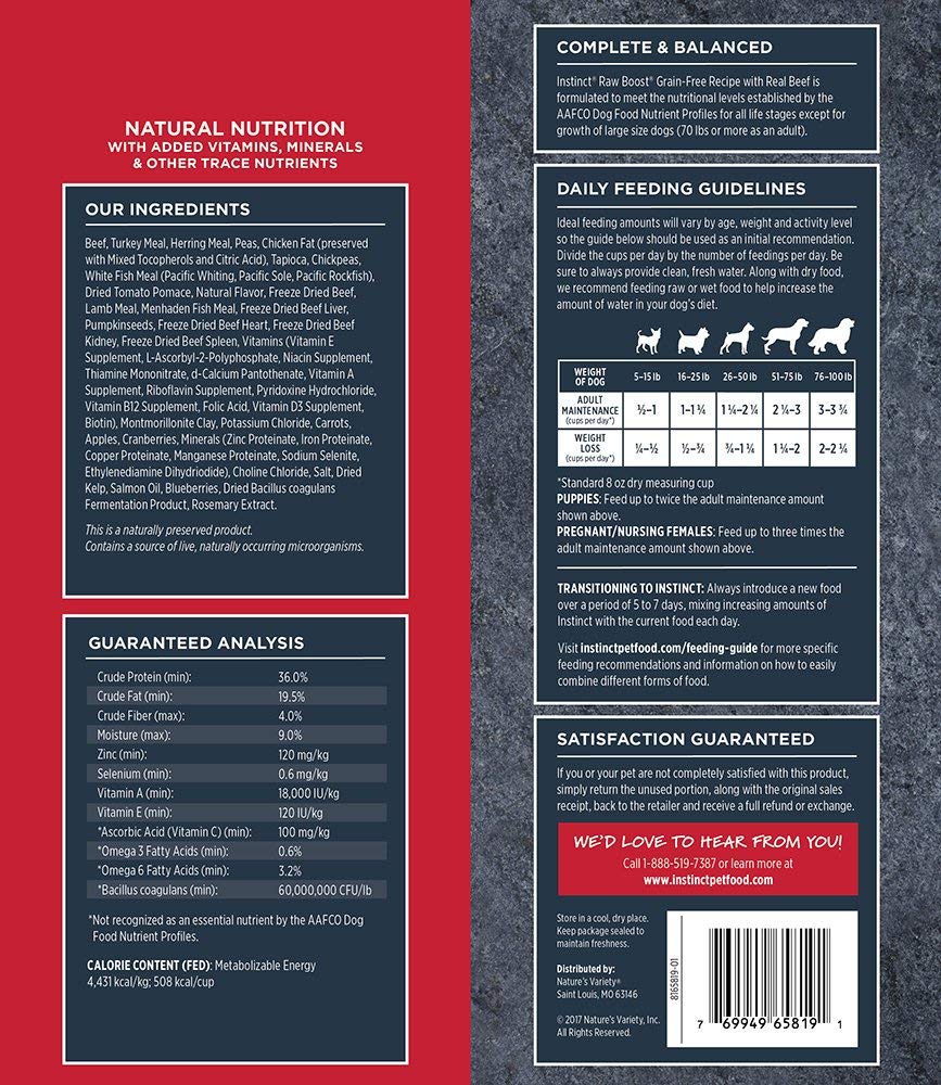 Instinct Raw Boost Grain Free Recipe with Real Beef Natural Dry Dog Food, 4 lb. Bag