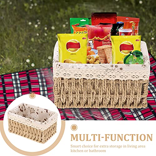 Veemoon . Snacks Makeup Bowls Seagrass Cloth Candy Books Tabletop Inch Food Office Shelves Holder Organizer Storage Wooden M Baskets Bin Snack Rectangular Baskets, Woven Cosmetics Liner