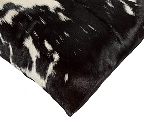 Set of 2, Natural Torino Cowhide Throw Pillows with Poly Insert | Kobe Accent Pillows Handcrafted from 100% Cow Hide, Black & White, 12 in x 20 in