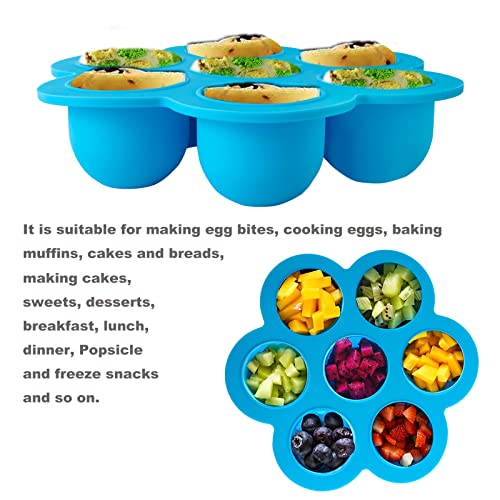 CHuangQi 2pcs Silicone Egg Bites Molds for 5, 6, 8 qt Instant Cooker, Pressure Cooker, Food Storage Container with Lid & Freezer Tray (6.3x5.7x1.4in)