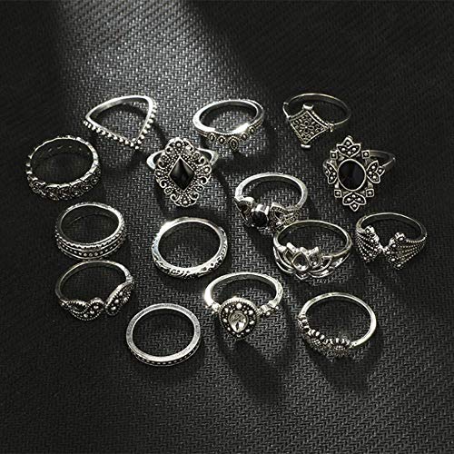 BERYUAN Rings Black Rings Goth Rings for Women Rings Womens Rings Cute Rings Stackable Rings Set(12Pcs(Rings Size 5,5.5,6.5,7,7.5,8.5)