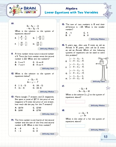 Math Practice Workbook Grades 6-8: 1000+ Questions You Need to Kill in Middle School by Brain Hunter Prep (Arithmetic, Algebra, Geometry, Measurement, ... more in Kill It Series by Brain Hunter Prep)