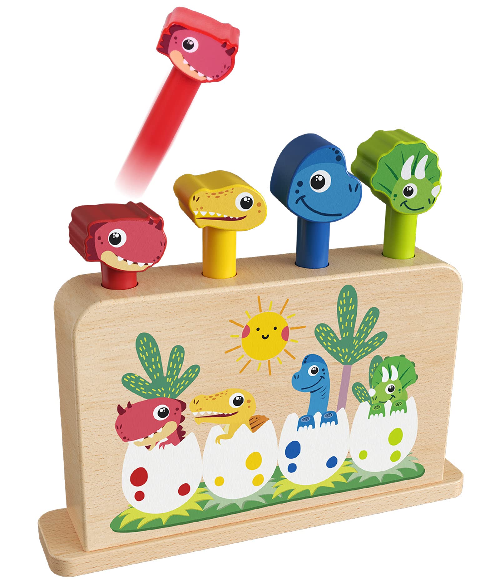 Tacobear Pop Up Toy Wooden Dinosaur Montessori Games Preschool Learning Educational Toys for 1 2 3 Years Baby Toddlers Kids Boys Girls