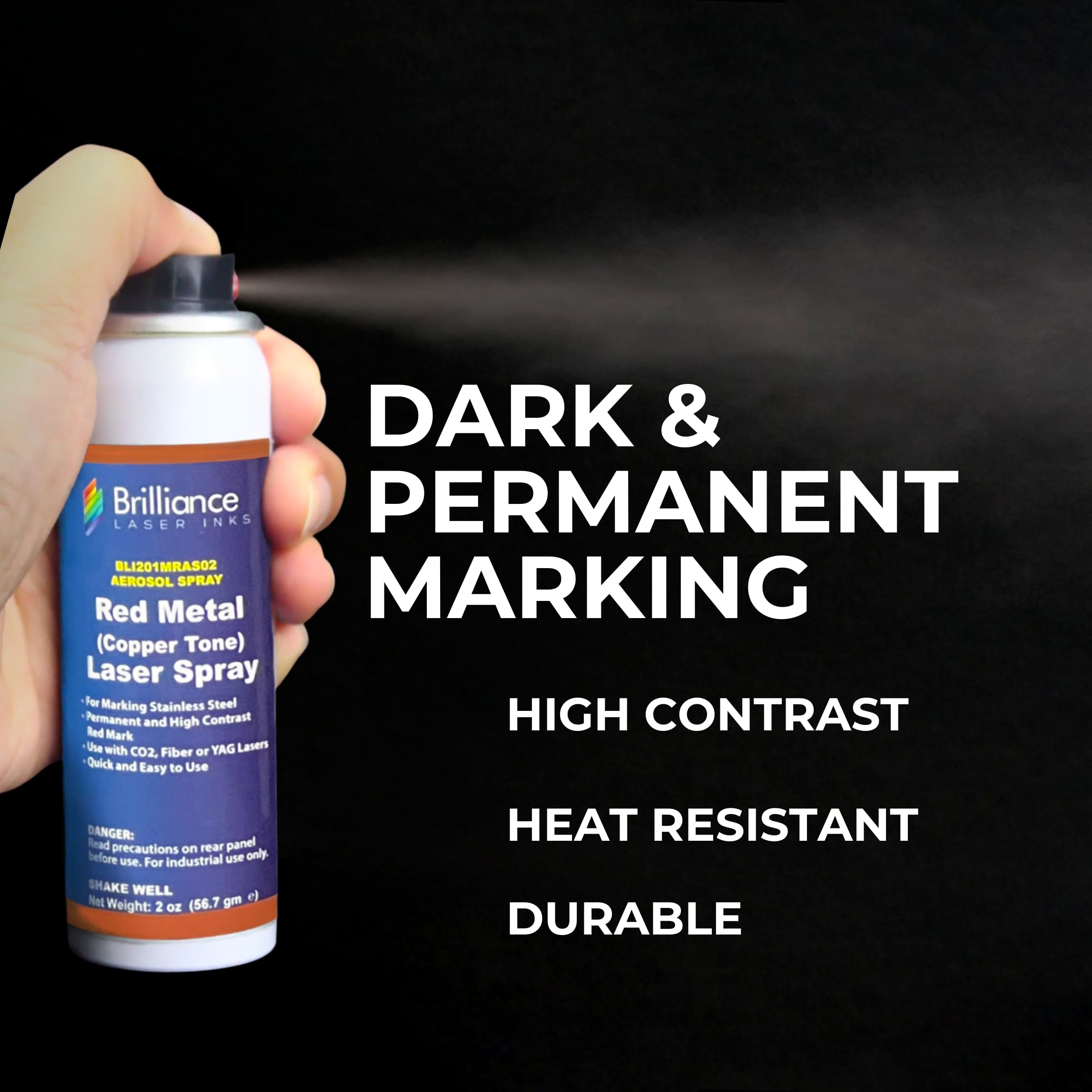 Brilliance Laser Inks 2 Oz Laser Marking Spray - Copper Tone Red, Permanent High Contrast Metal Engraving Aerosol for Fiber, YAG, Diode, and CO2 Laser Engraver Machine, BLI202