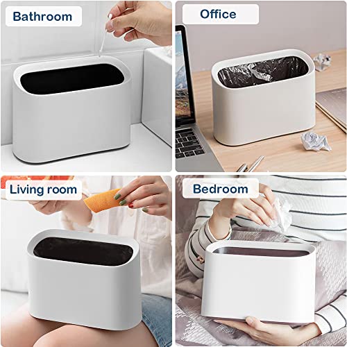 Mini Desktop Trash Can,Tiny Garbage Can with Trash Bags,1.5L Small Countertop Trash Bin,Little Waste Basket of Bathroom,Miniature Waste Bin for Office Desk,Vanity,Coffee Table,Makeup Tabletop (White)