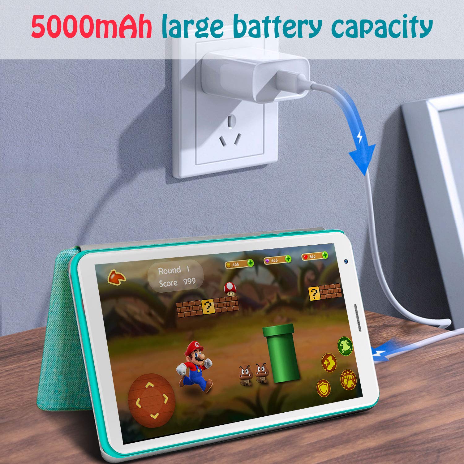 DUODUOGO Kids Tablet Android Newest Quad Core 1.6 Ghz 3GB RAM + 32GB ROM Storage, 128GB Expandable, WiFi, Tablet 8 inch 1280 x 800 HD IPS Display, Android 10, Dual Camera, 5000mAh, Bluetooth, GPS