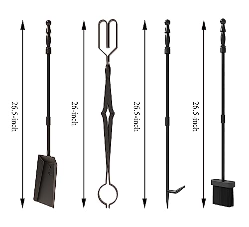 Fire Beauty Fireplace Tools Set 5 Pieces Wrought Iron Fire Tool Set for Outdoor/Indoor Fireplace Accessories Set