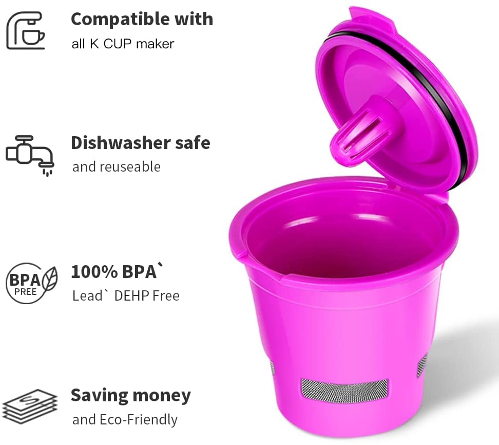 CHULUX Reusable Mesh Coffee Filter Cup 3-Pack Universal Single Serve Refillable Coffee Filters, Black + Purple