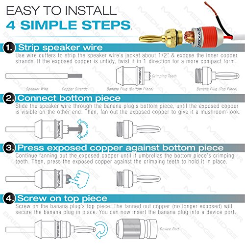 Mediabridge⢠Banana Plugs - Corrosion-Resistant 24K Gold-Plated Connectors - 2 Pair/4 Banana Plugs (Part# SPC-BP2-2)