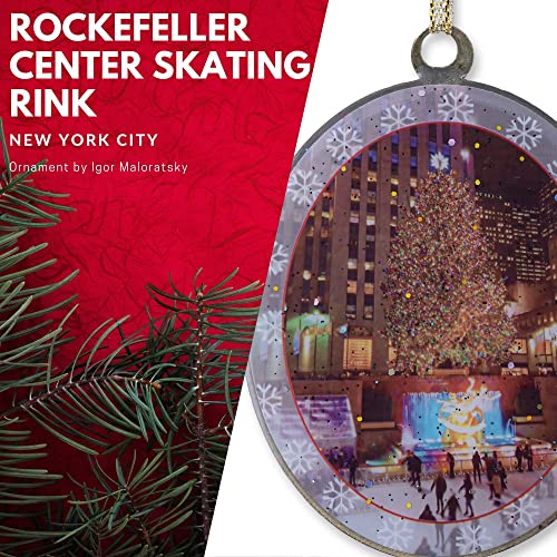 Rockefeller Center Christmas Night - New York City Christmas Ornament - Christmas Tree Ornament from Christmas in NYC Collection - Double Sided with Glitterā¦