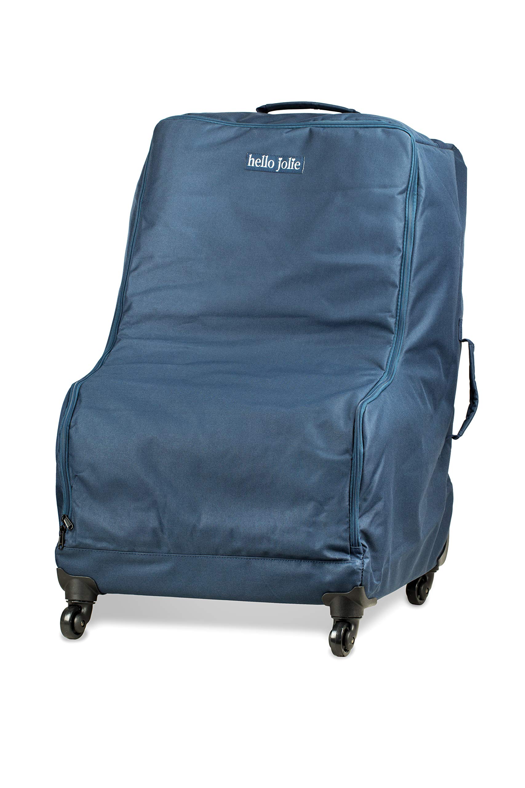 Car Seat Travel Bag with Wheels by Hello Jolie | Includes Add a Bag Luggage Strap | All Around Padding for Infant or Convertible Carseat | Water Resistant (Navy)