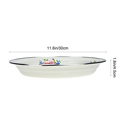 Hemoton Unbreakable Enamel Plates Enamel Plate Fruit Plate 2pcs Enamel Fruit Platter Vintage Salad Plate Enamel Washing Platter Enamel Trays Enamelware Serving Platter (30cm/ 11.8inch)