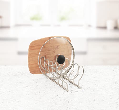 Spectrum Diversified Euro Kitchen Lid Organizer for Plates, Cutting Boards Bakeware, Cooling Racks, Pots & Pans, Serving Trays, and Reusable Containers, Satin Nickel