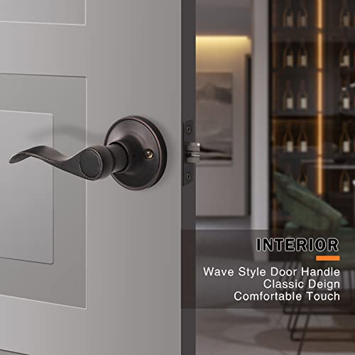 KNOBWELL Front Door Handle, Single Cylinder Front Exterior Door Entry Handle with Door Lever, Entry Door Lock Handle Set, Reversible for Left & Right Hand Door, Oil Rubbed Bronze
