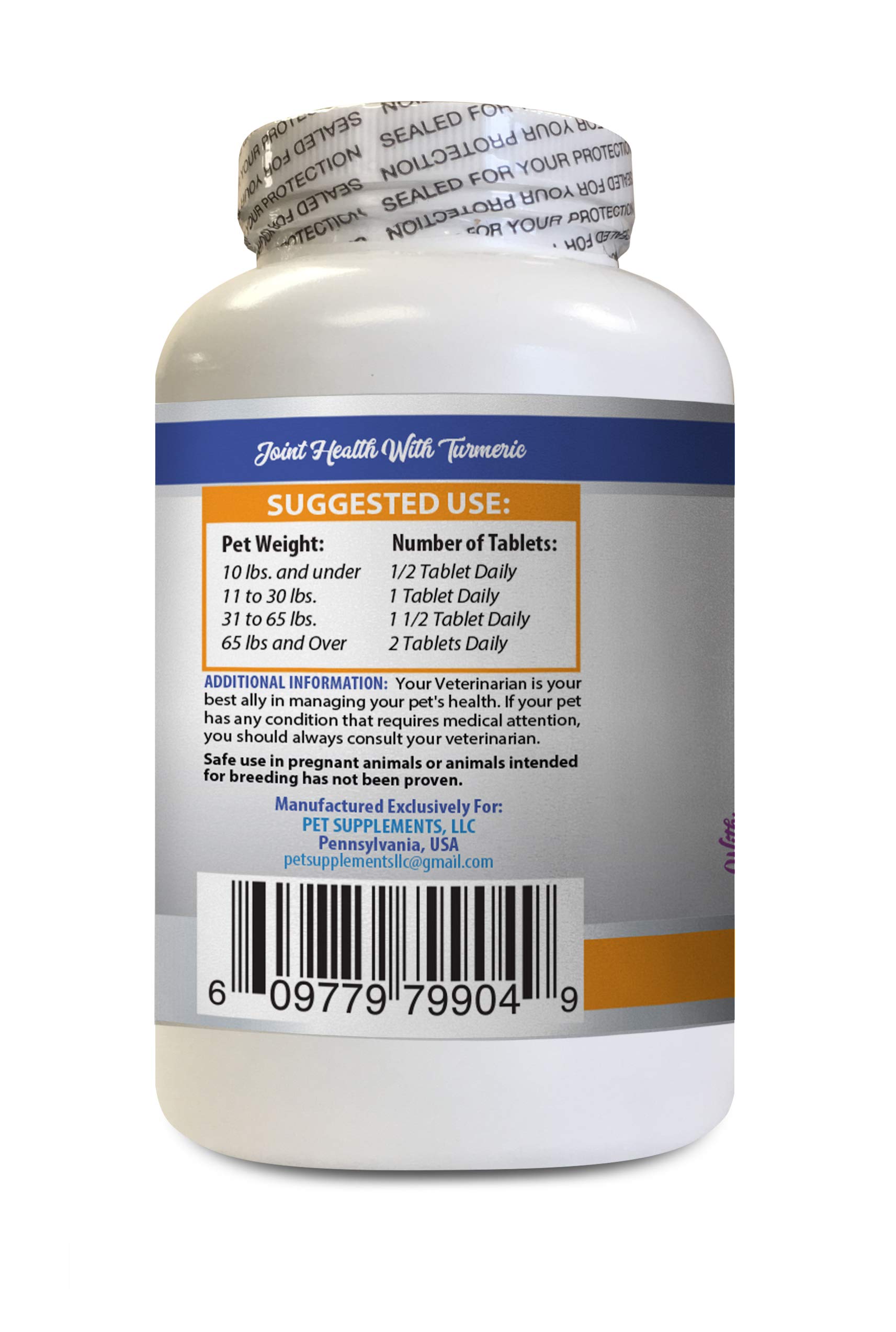 Dog Joint Formula - Pets Turmeric Joint Health - for Dogs and Cats - Advanced Complex - Dog Turmeric Supplement - 1 Bottle (60 Tablets)