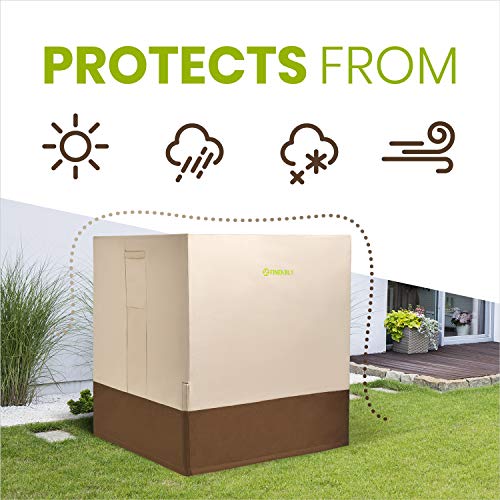 Central Air Conditioner Cover by Fineably – 600D Polyester Outdoor AC Cover with Waterproof Coating, Drawstring Hem, Padded Handles and Air Vents to Reduce Condensation (32” x 32” x 36”)