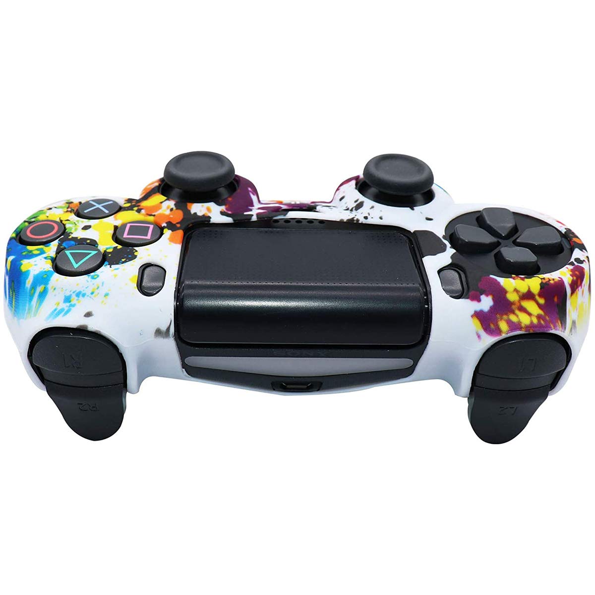Sofunii 2pcs Skin for PS4 Controller, Anti-Slip Silicone Cover Shell Case with 8 Thumb Grip Caps, Compatible with PlaySation 4 Slim/Pro Controller DualShock 4 Gamepad (Black White)