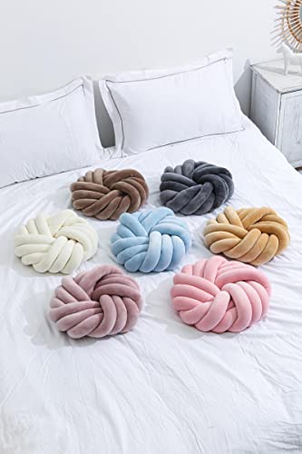 Knotted Throw Pillow, 13.7'' Round Pillows Decorative Throw Pillows for Couch Chair Sofa Cushion, Knit Knot Ball Pillow for Living Room Bedroom Car, White