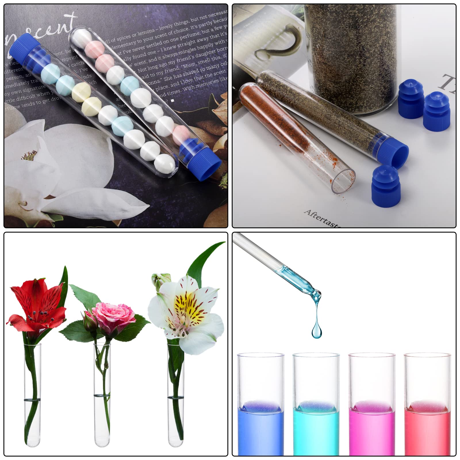 Coloch 200 Pack 10ML Plastic Test Tubes with Blue Caps, 16x100mm Clear Vials Container Sample Tubes for Scientific Experiments, Seed, Beads, Powder,Spice, Liquid, Party Supplies