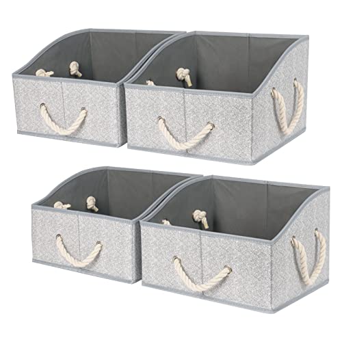 Kntiwiwo Closet Storage Bins Trapezoid Storage Baskets,Fabric Foldable Storage Bins for Shelves, Closet Bin Organizer and Storage Bins with Handles for Living Room Bedroom Office, Gray, 4-Pack