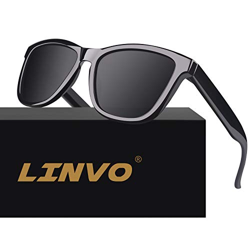 LINVO Classic Black Polarized Sunglasses for Men Dark Driving Shades UV Protection MSO7