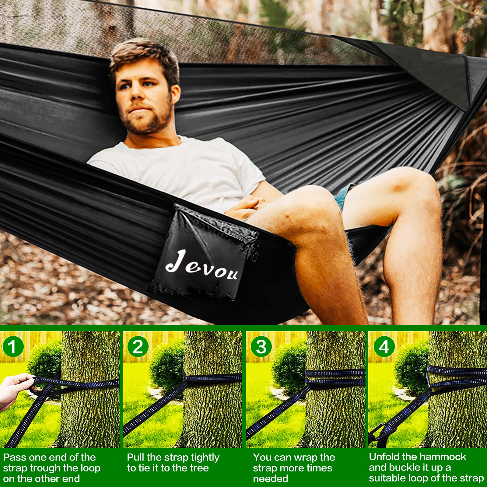 Camping Hammock with Rainfly Tarp, Hammocks Tent with Mosquito Net for Camping, Single & Double Portable Nylon Backpacking Hammock Bundle Kit for Outdoor, Indoor, Beach, Backyard, Patio - Hold 772lbs