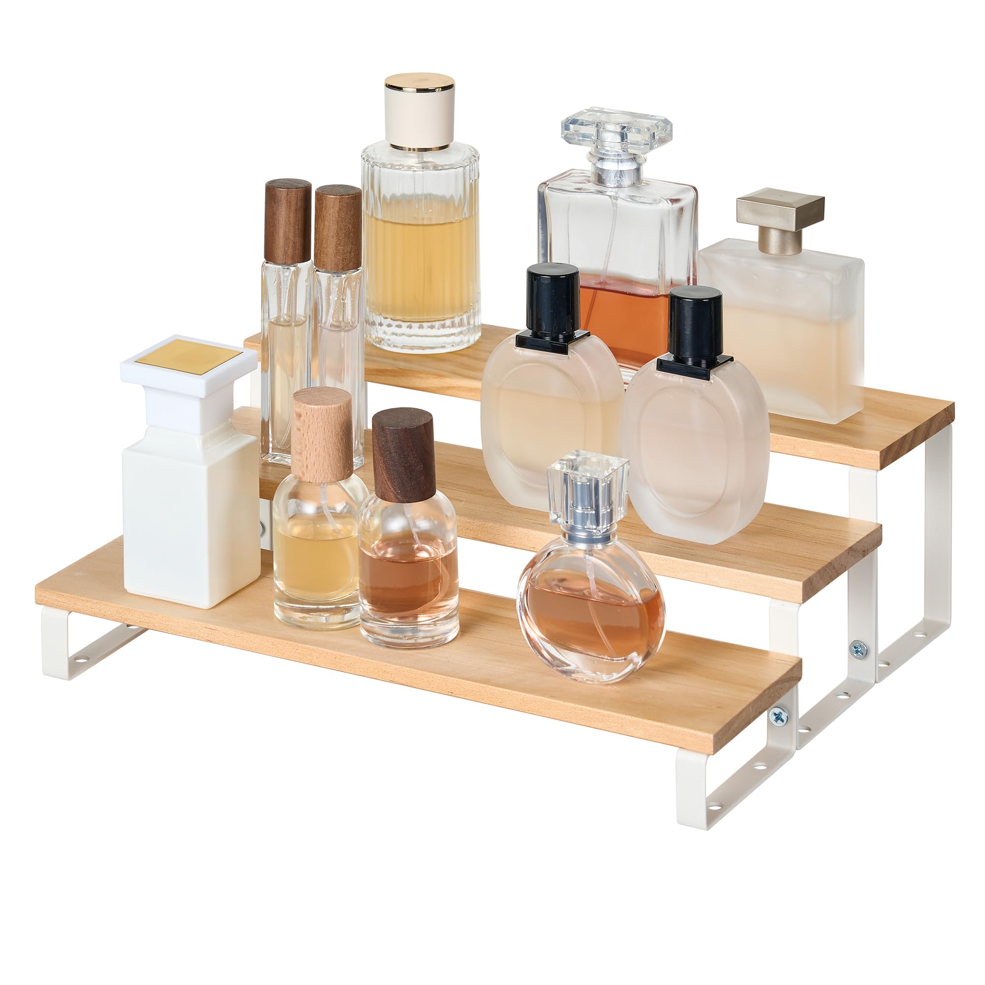 FOUCSSOMEI Spice Rack 3 Tier, Wooden Spice Rack Organizer for Cabinet, Kitchen Spice Rack for Wall, Display Risers for Party, Seasoning Organizer, Metal Frame, Free to DIY, Patented Design