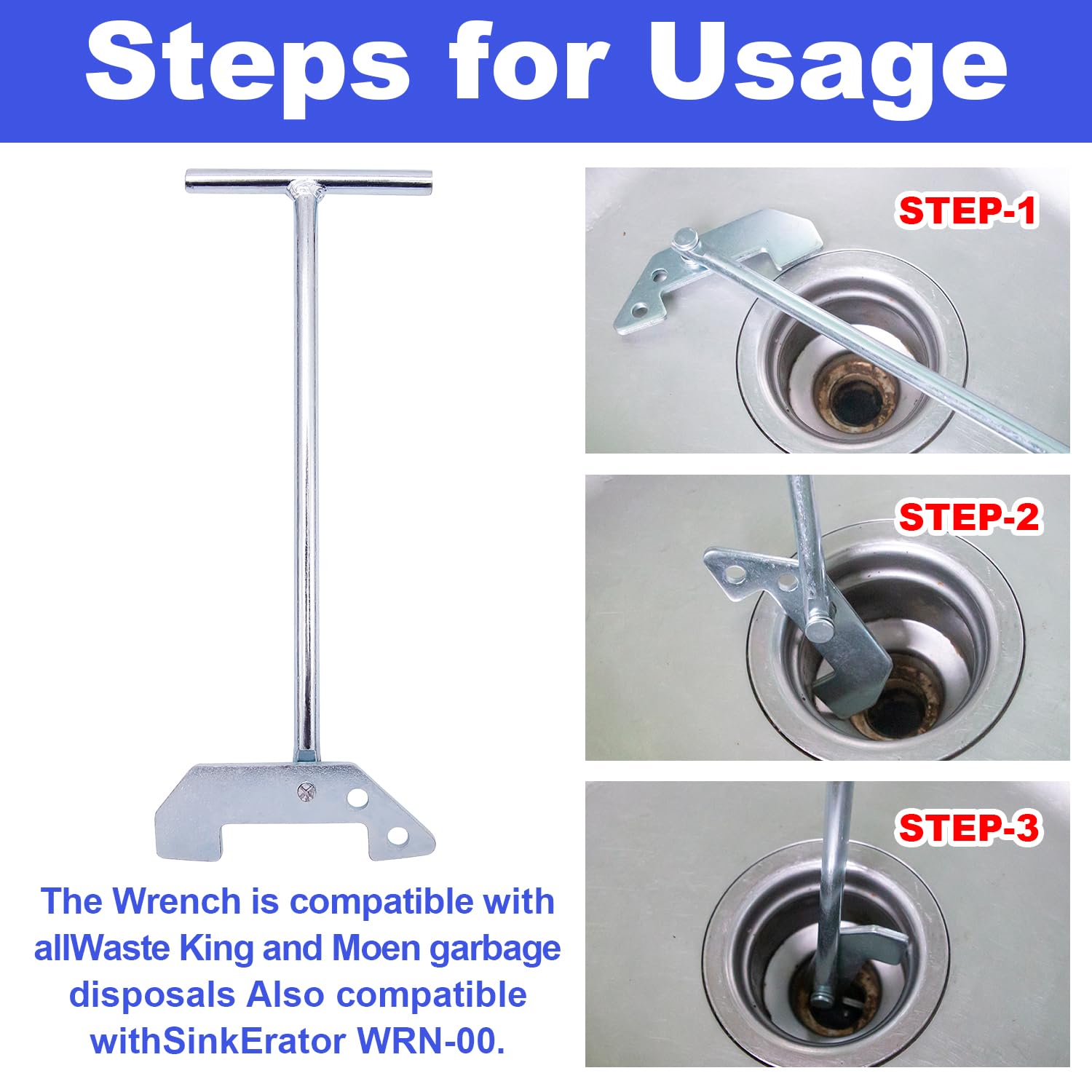 FullMayPro Garbage Disposer Unjamming Wrench/WRN-00 Garbage Disposal Wrench Tool,Garbage Disposal Unjamming Wrench/Garbage Disposal Wrench for Dislodge Jams or Clutter From Above The Sink(Silver Kit)