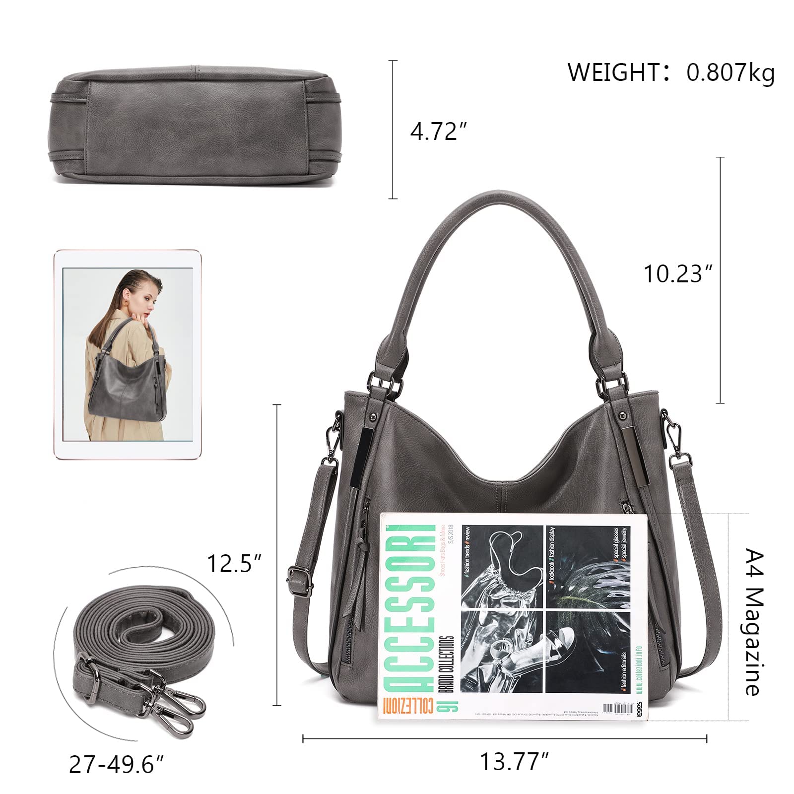 Purses for Women Shoulder Handbags Hobo Bags for Women (92-gray)