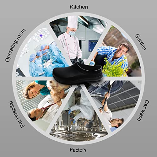 LIPROFE Chef Shoes for Men - Slip Resistant Clogs, Slip On Work Shoes for Food Service, Black Comfort Casual Shoes Black 9